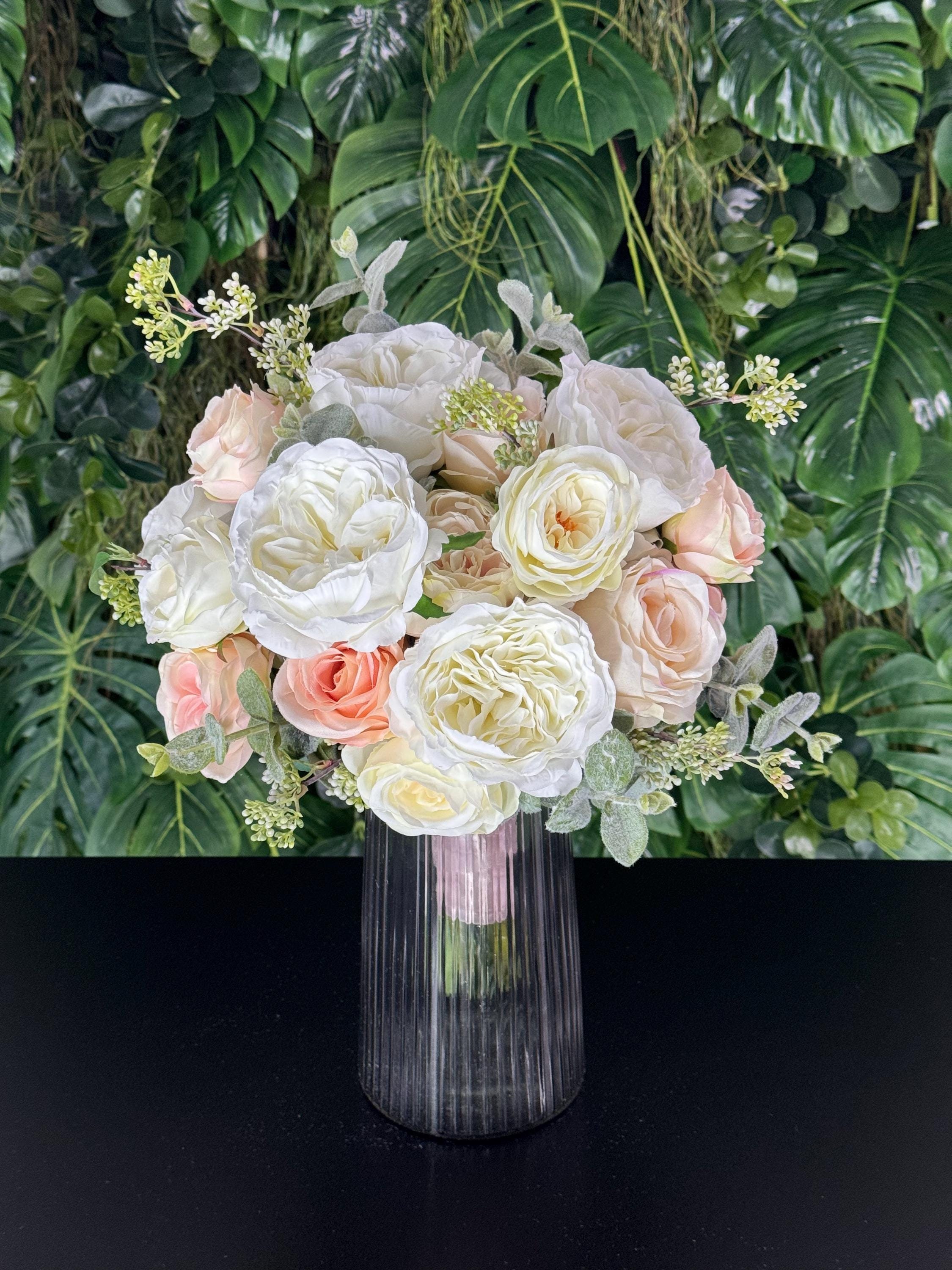 Pink Rose Centerpiece Bouquet, Coffee Table Peony Flowers, Artificial ...