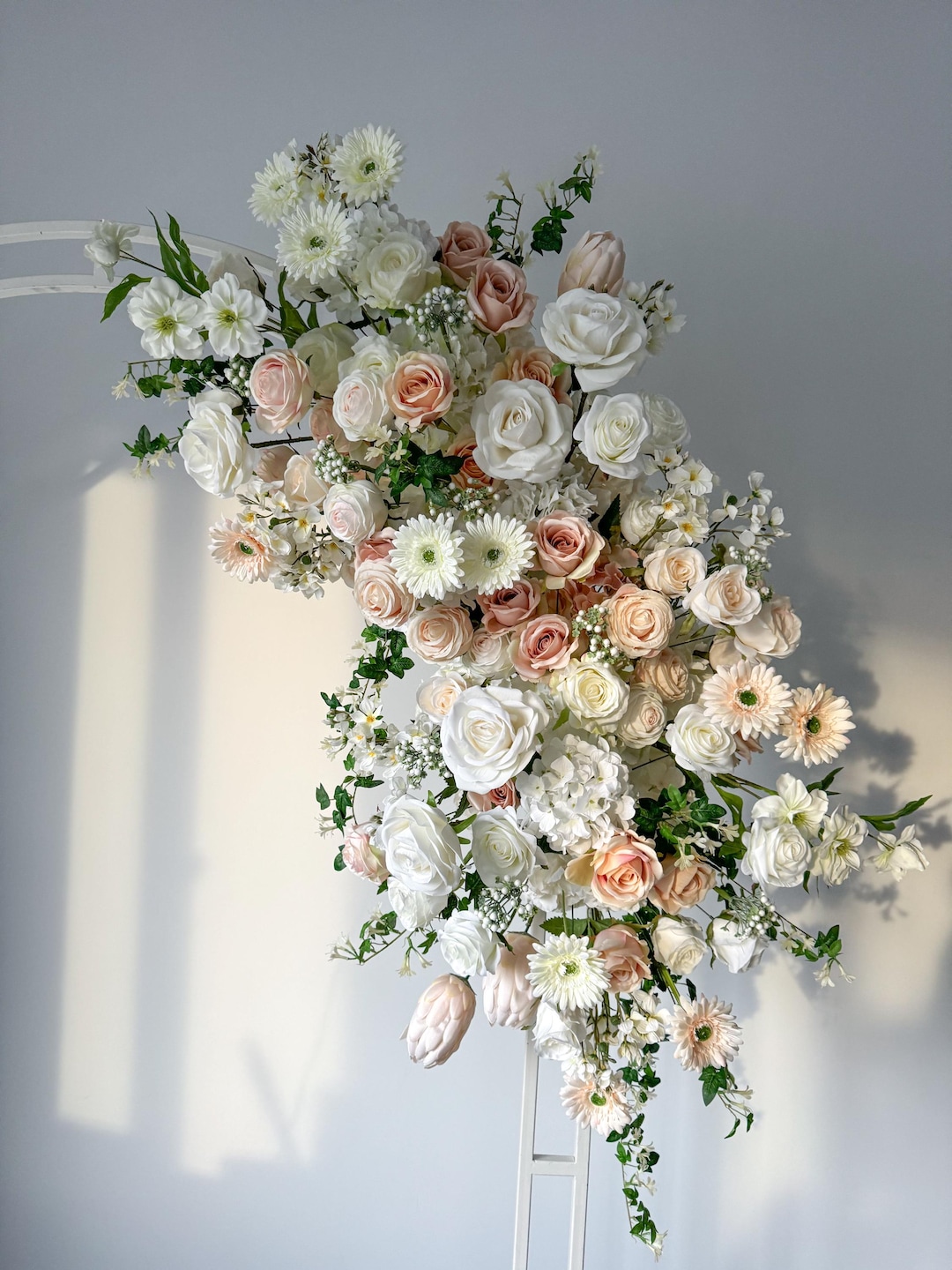 White Peach Wedding Flower Arrangement, Artificial Flower Arch, Bridal ...