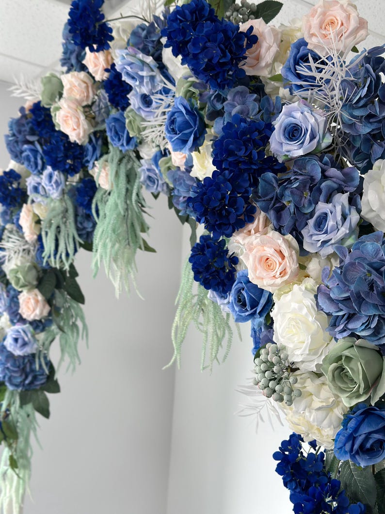 Blue Arch Flower Arrangement, Wedding Arbor Flowers, Silk Hydrangea ...