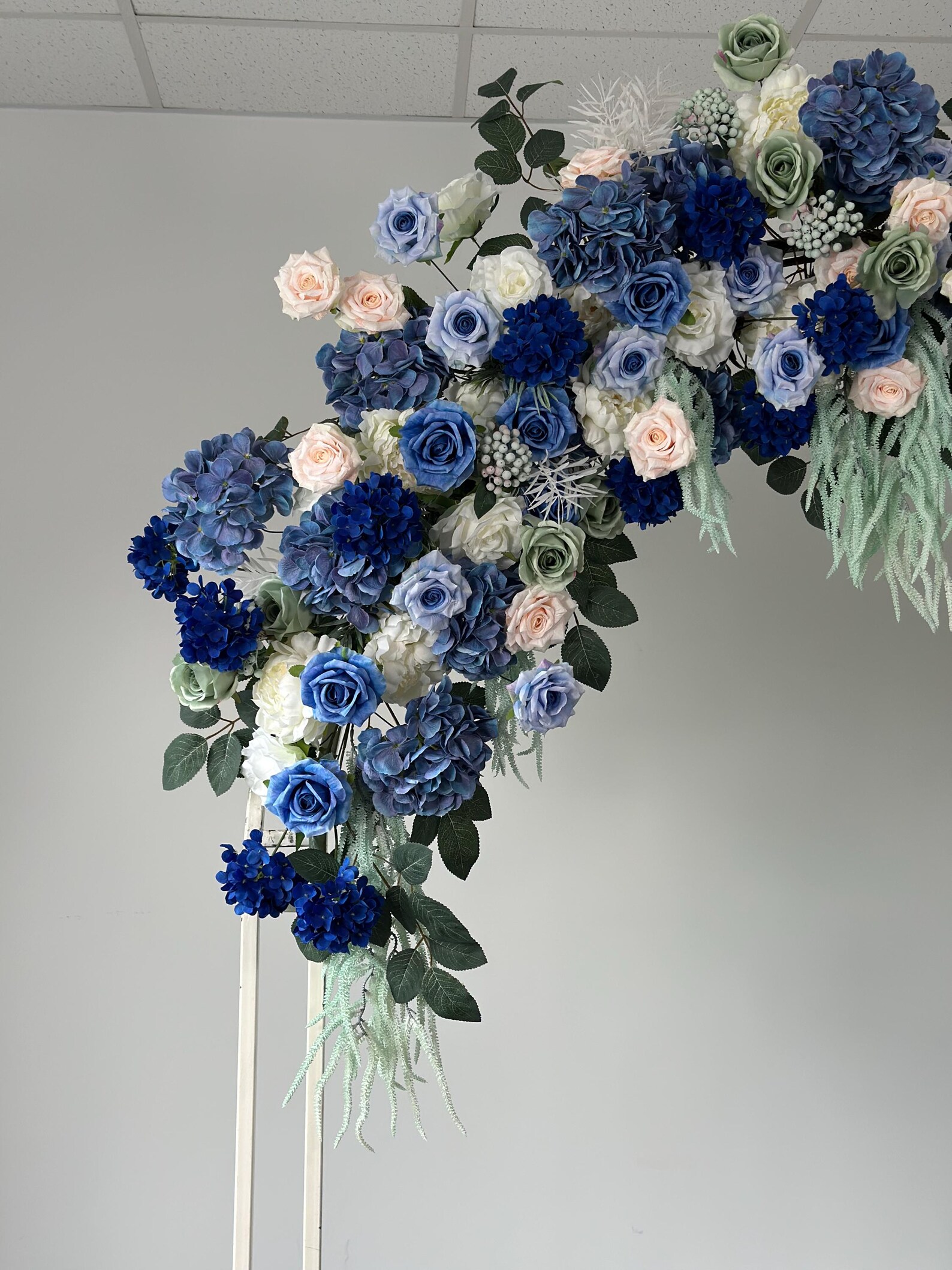 Blue Arch Flower Arrangement, Wedding Arbor Flowers, Silk Hydrangea ...