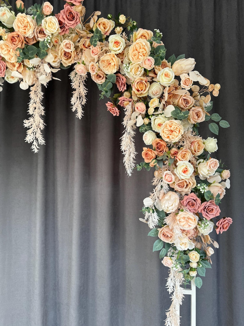 Wedding Flower Arch, Beige Peach Roses, Protea Wedding Decor, Hydrangea ...