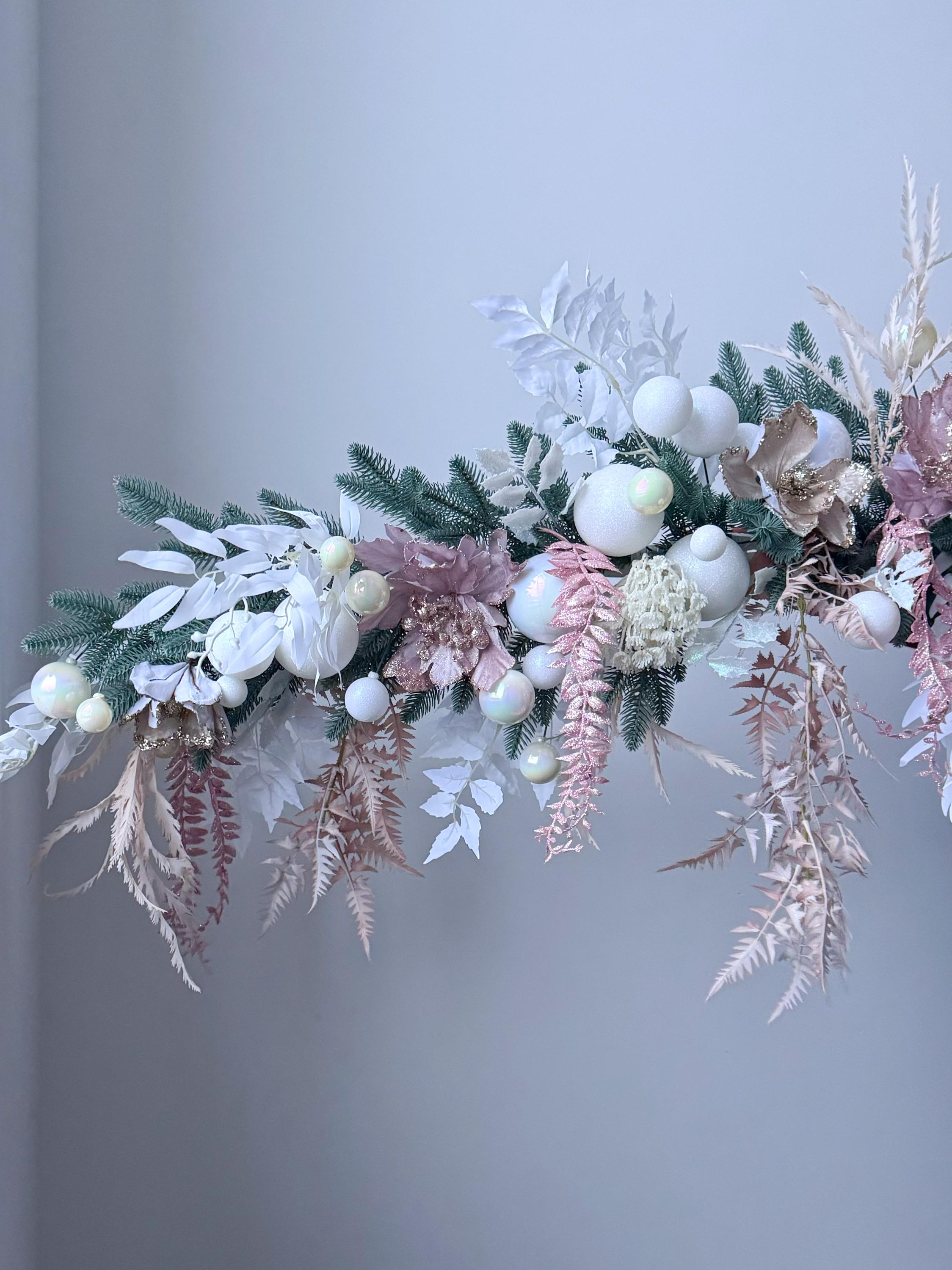 Christmas Pine Garland, Pink Holiday Garland, Xmas Arrangement, Table ...
