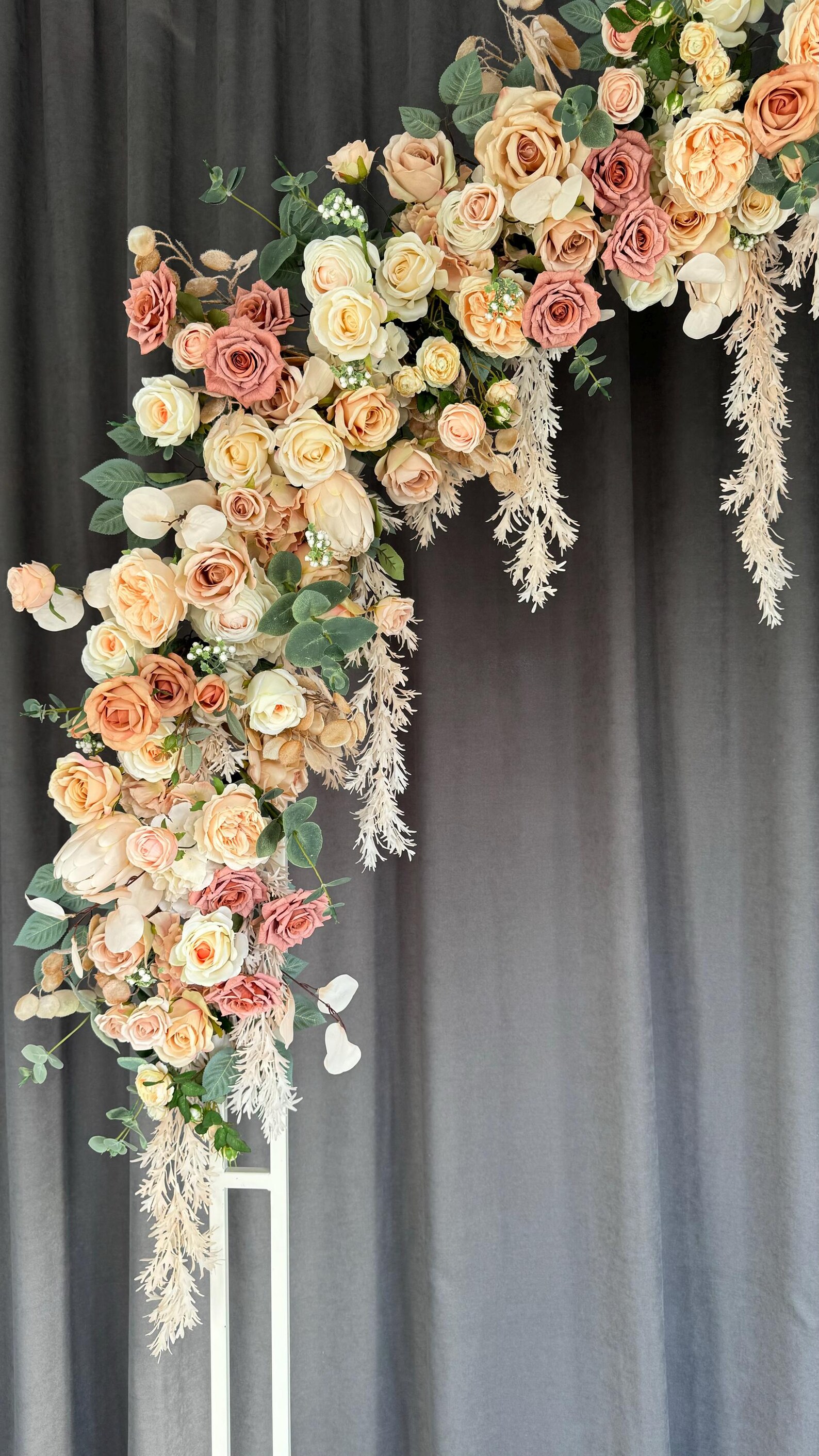 Wedding Flower Arch, Beige Peach Roses, Protea Wedding Decor, Hydrangea ...