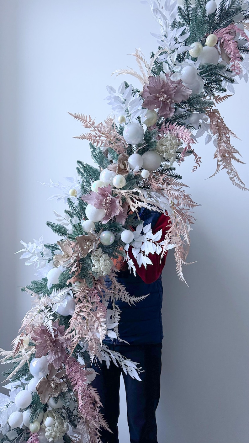 Christmas Pine Garland, Pink Holiday Garland, Xmas Arrangement, Table ...