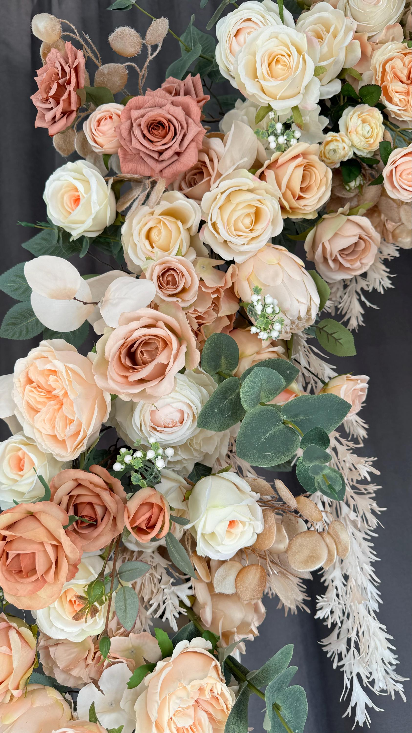 Wedding Flower Arch, Beige Peach Roses, Protea Wedding Decor, Hydrangea ...