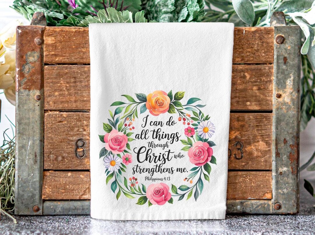 Floral Bible Verse Tea Towel: Christian Kitchen Decor - Etsy