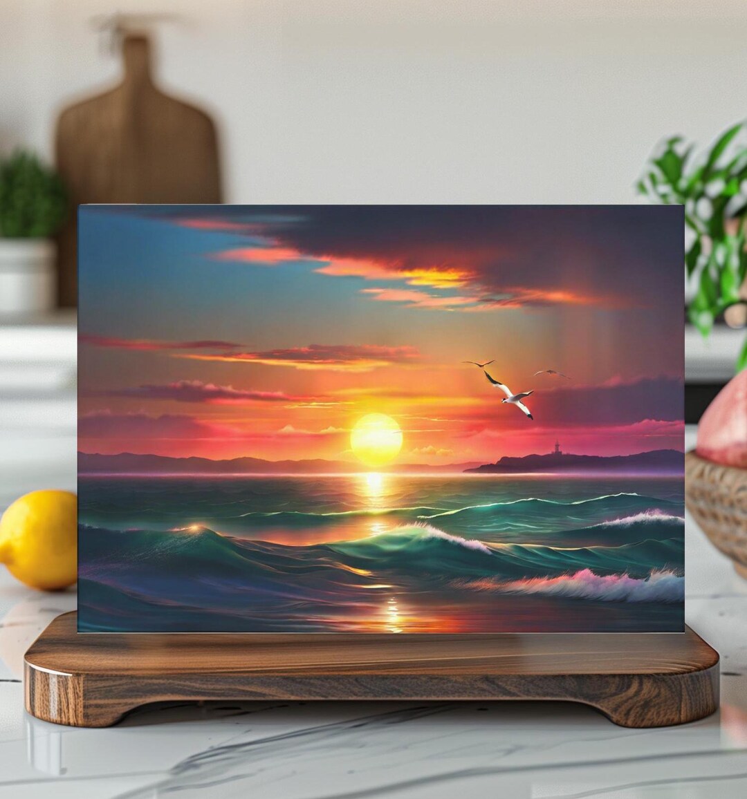 Sunset Beach Tempered Glass Cutting Board: Coastal Kitchen Decor - Etsy