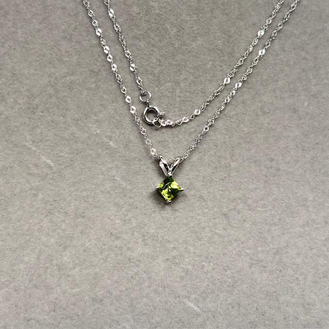 Princess Cut Peridot Pendant: 14K White Gold August Birthstone - Etsy