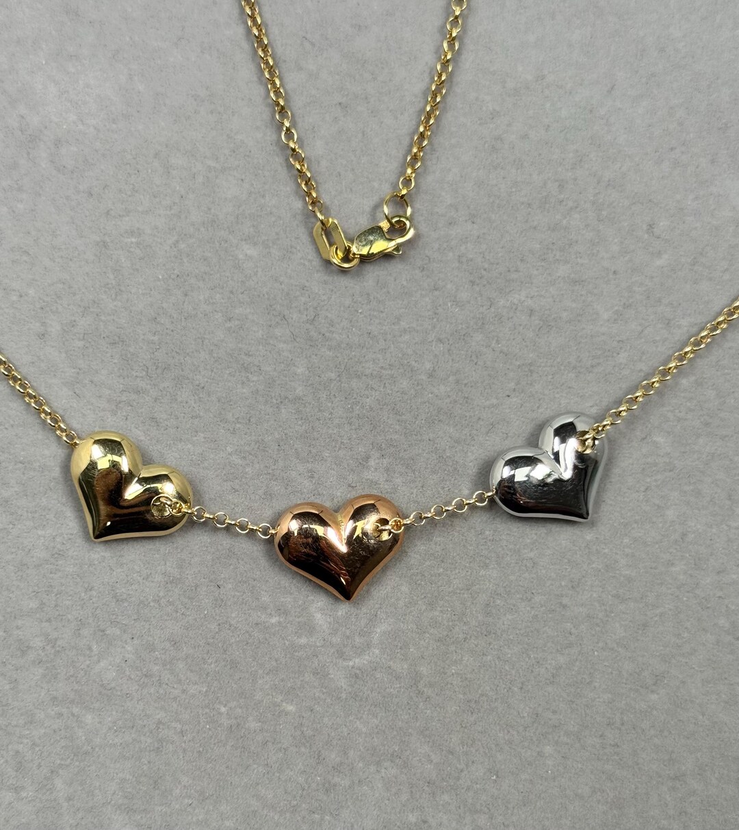 Tri Color Heart Necklace in 14K Three Tone Gold | Yellow, White & Rose ...