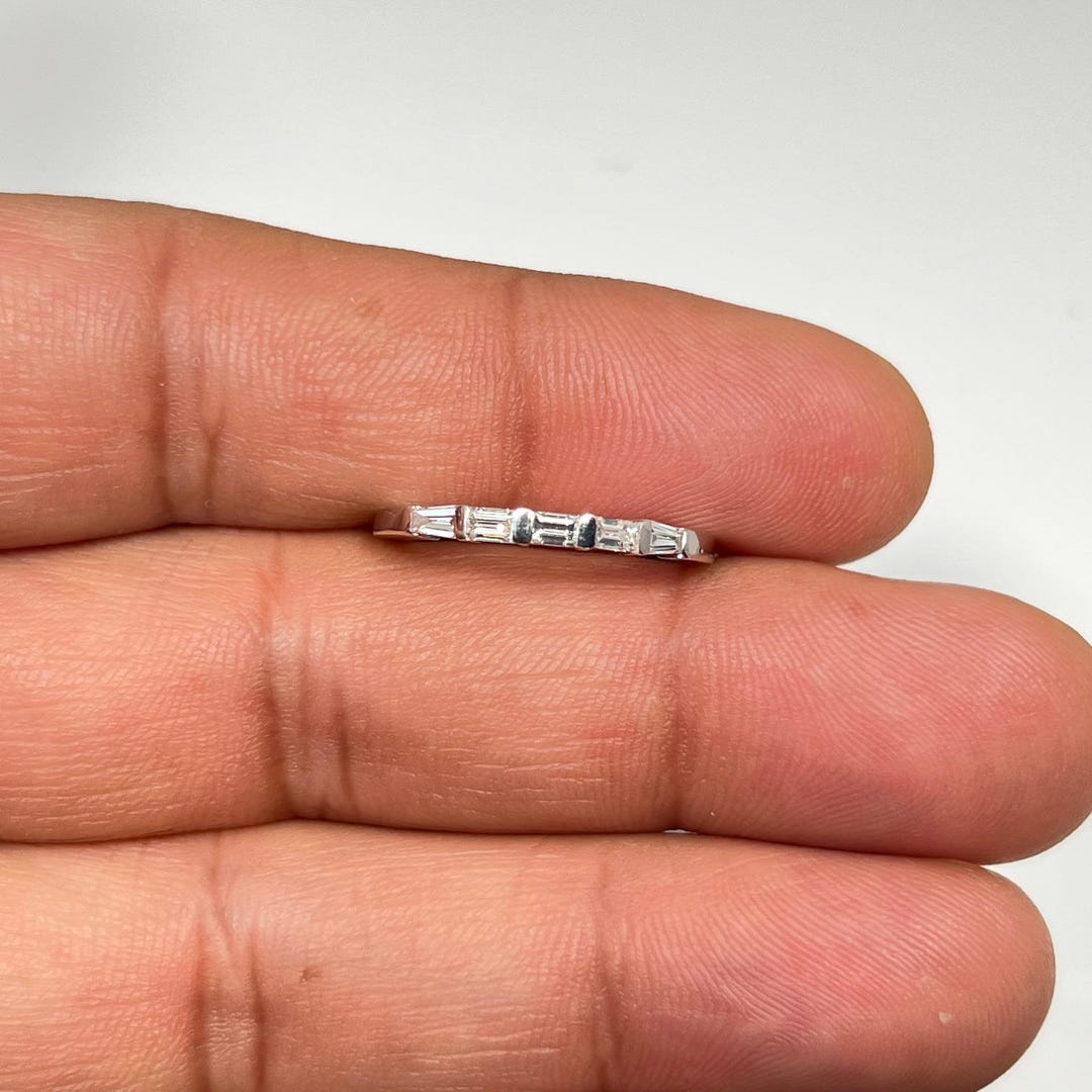 14K Gold Baguette Diamond Five Stone Ring | Anniversary Band - Etsy