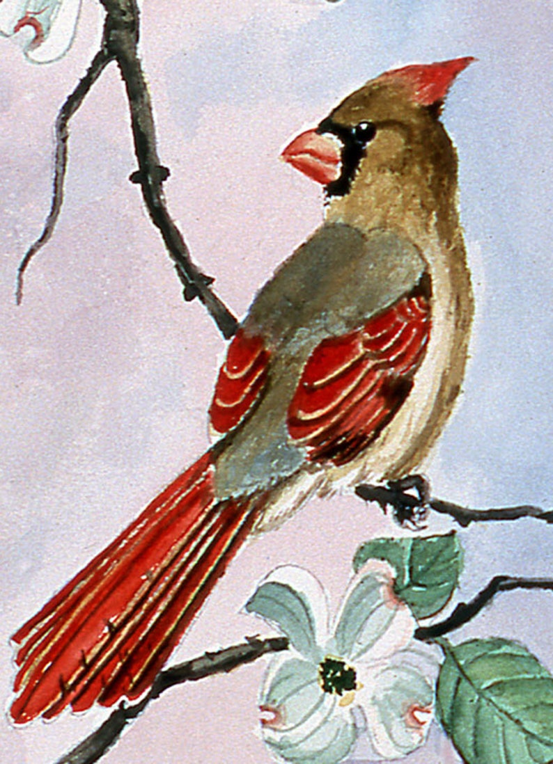 Cardinal Spring Art Watercolor Print Wall Decor Dogwood Red - Etsy