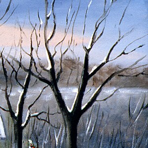 Winter Snow Christmas Landscape Folk Art Print Holly Bushes, Home Art ...