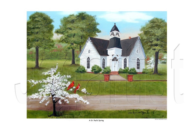 Folk Art Print of Startown St. Paul's Cardinal and Country | Etsy