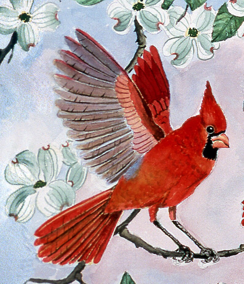 Cardinal Spring Art Watercolor Print Wall Decor Dogwood Red - Etsy