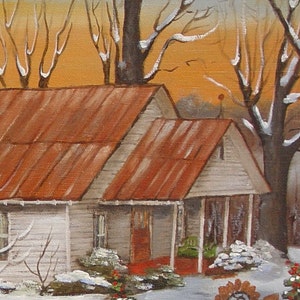 Folk Art Print Winter Snow Landscape Old Home of Minnie Reinhardt's ...