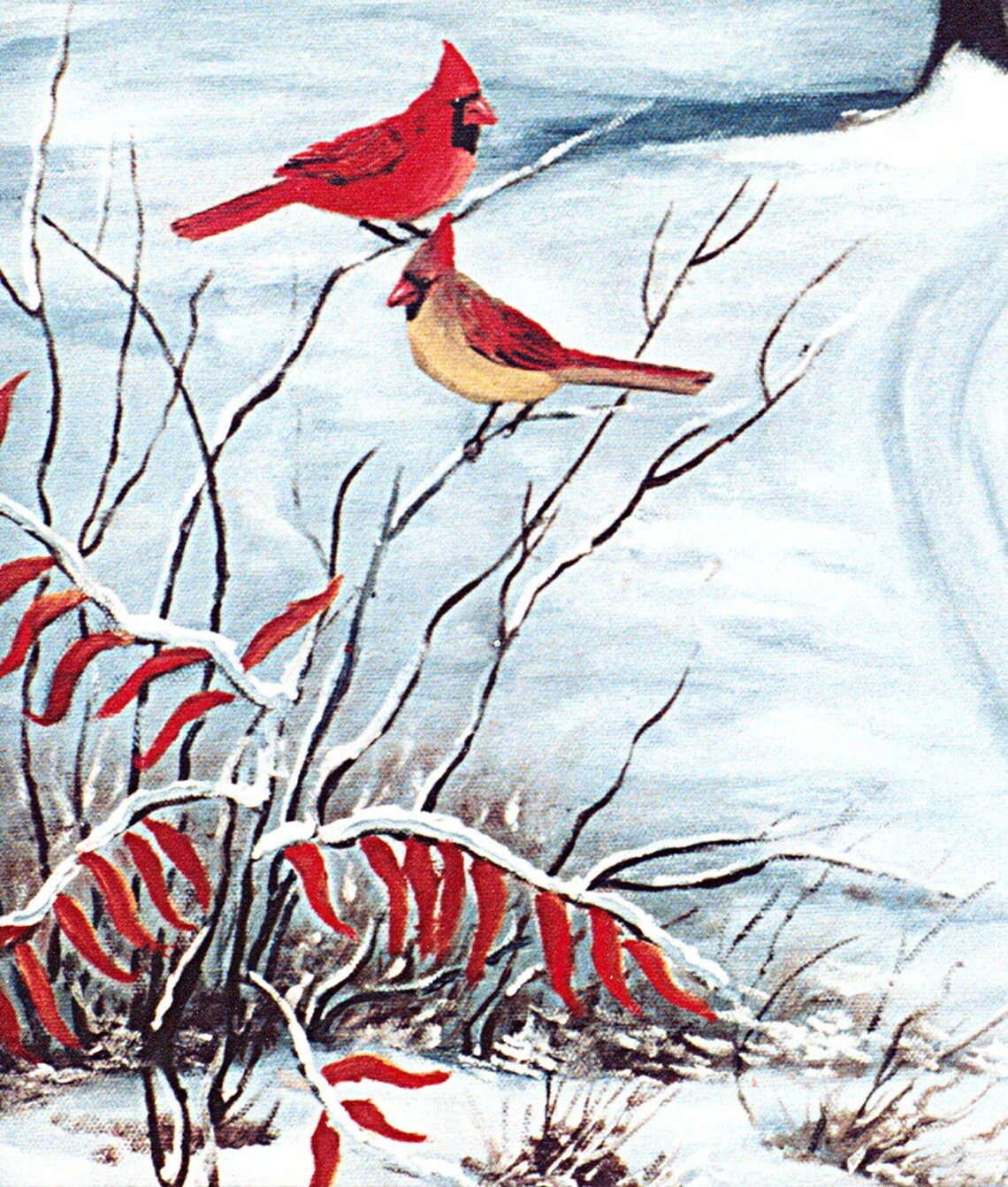 Original Landscape Print Cardinal Red Bird Snow Winter North - Etsy