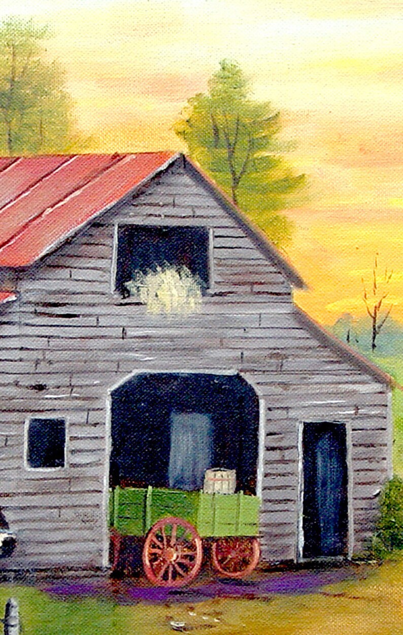 Folk Art Landscape Country Scene Sunrise Chicken Art Print | Etsy