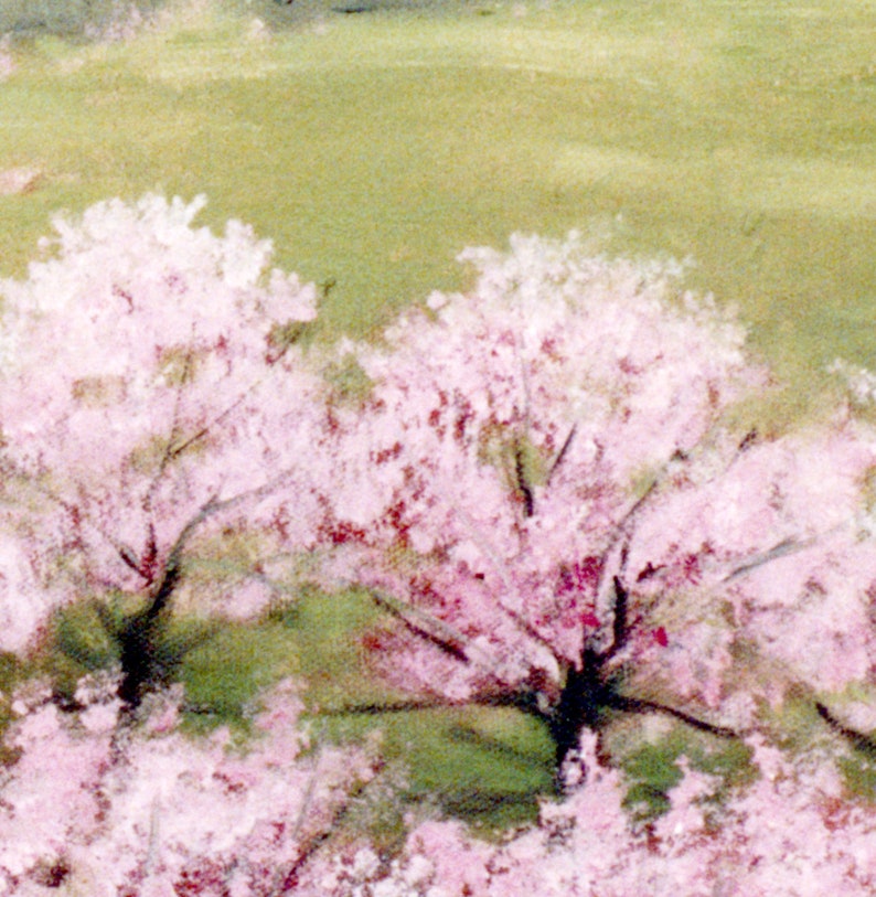 Spring Folk Art Print Peach Apple Orchard Pink Trees Old | Etsy