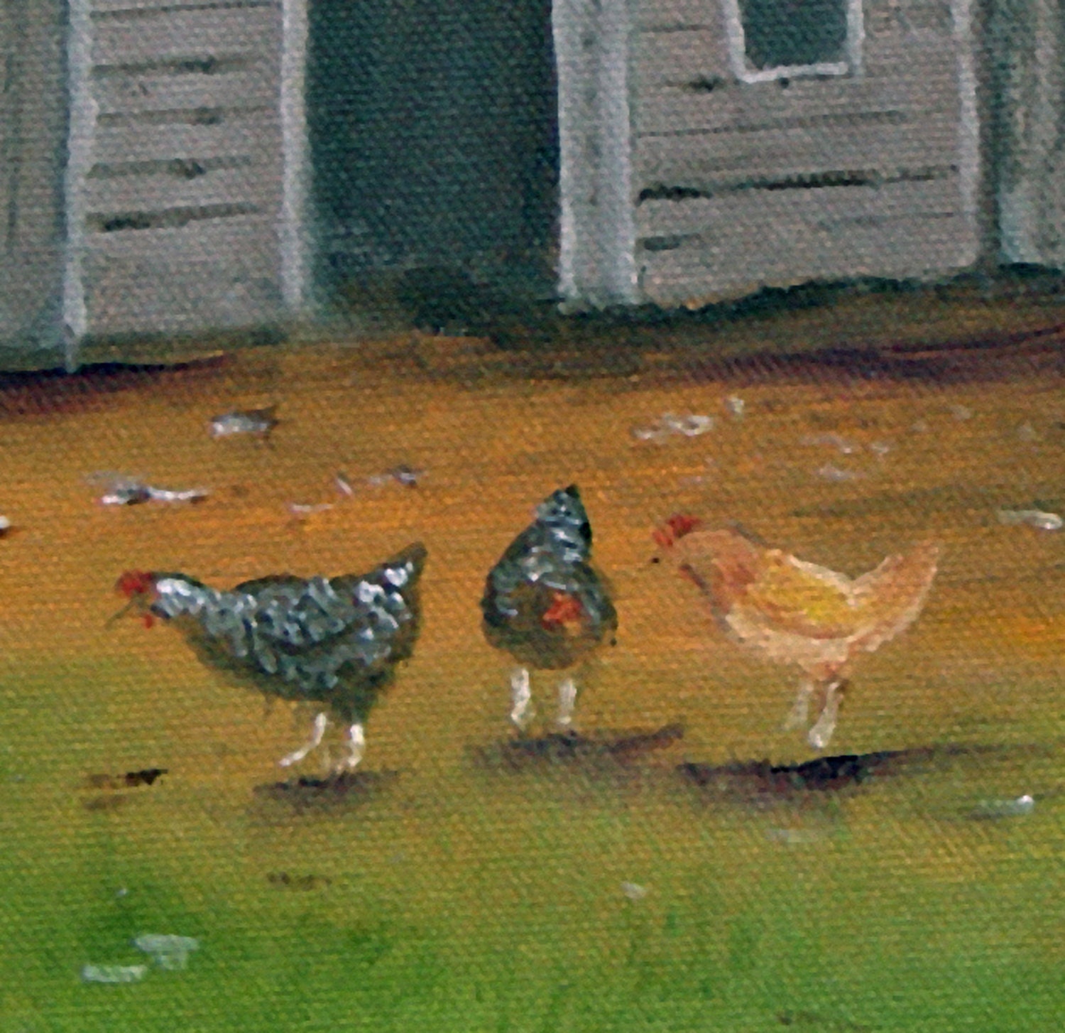 Red Rooster Folk Art Painting Barb Wire Post Hens Chicken | Etsy