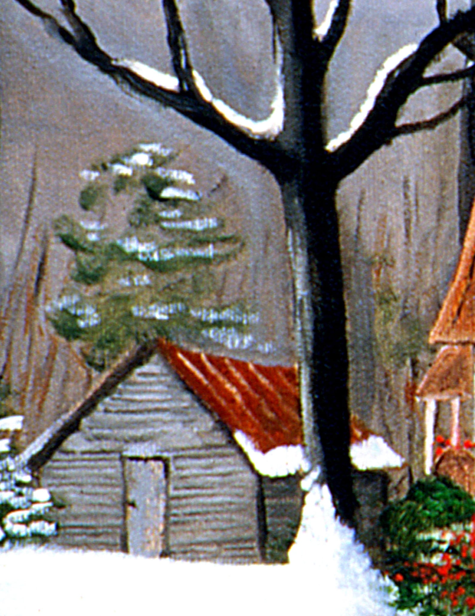 Winter Snow Christmas Landscape Folk Art Print Holly Bushes - Etsy