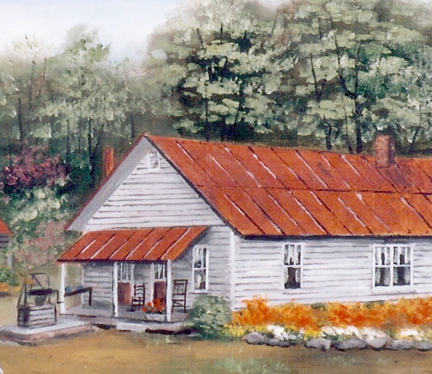 Primitive Folk Art Print: Making Apple Butter, Southern Farmhouse Scene ...