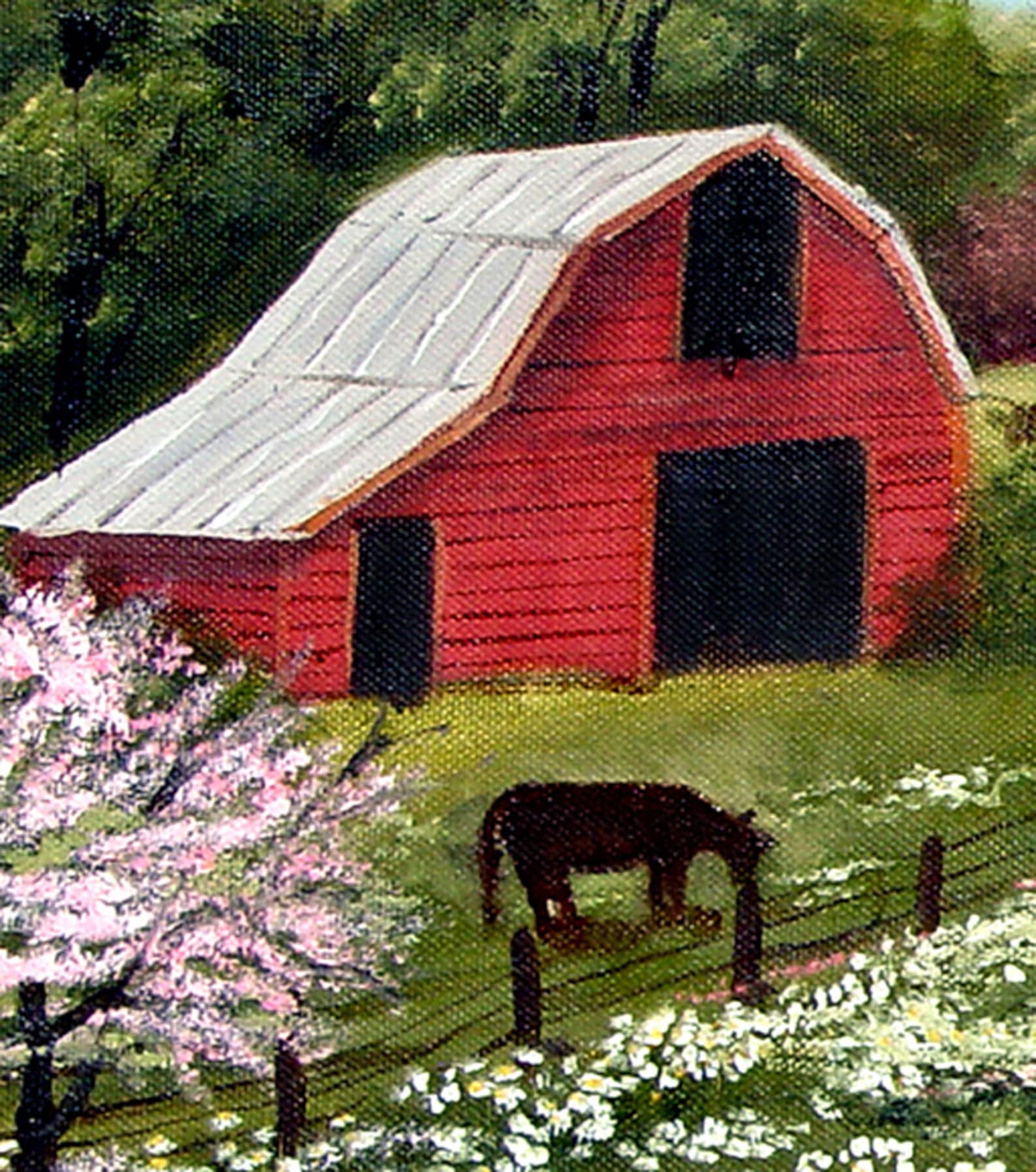 Landscape Red Barn Folk Art Print Original Painting Children - Etsy