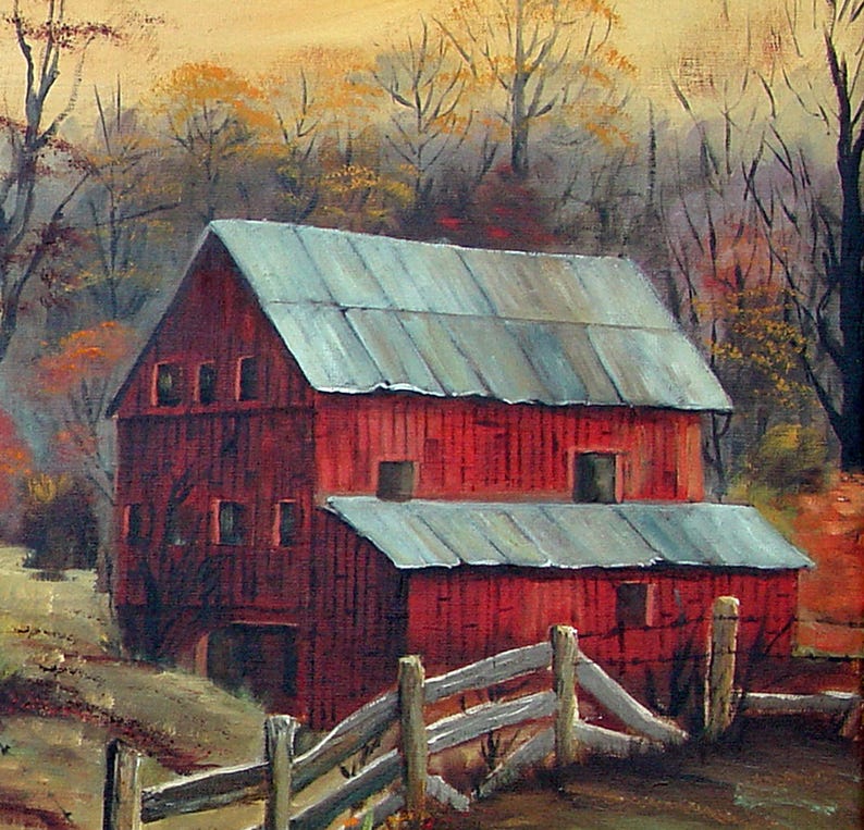 Southern Fine Art Paintings Prints Red Barn and Fence Red - Etsy