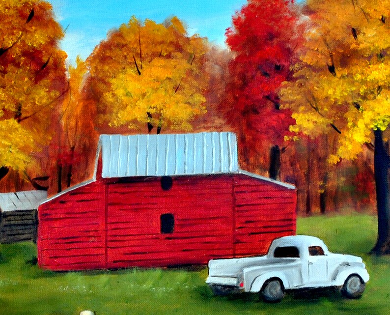 Folk Art Primitive Prints Farmer Wheat Field Autumn Red Barn - Etsy