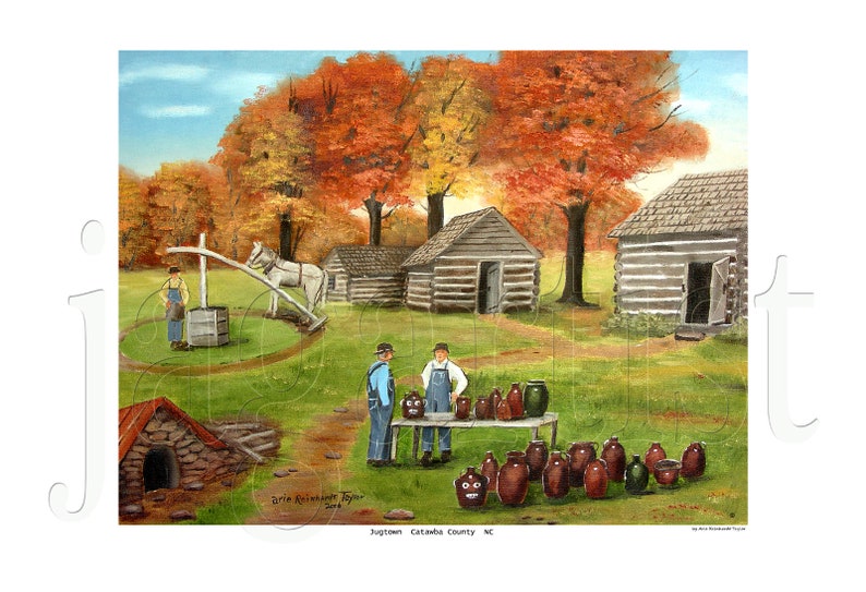 Autumn Folk Art Pottery Print Primitive Painting Catawba | Etsy