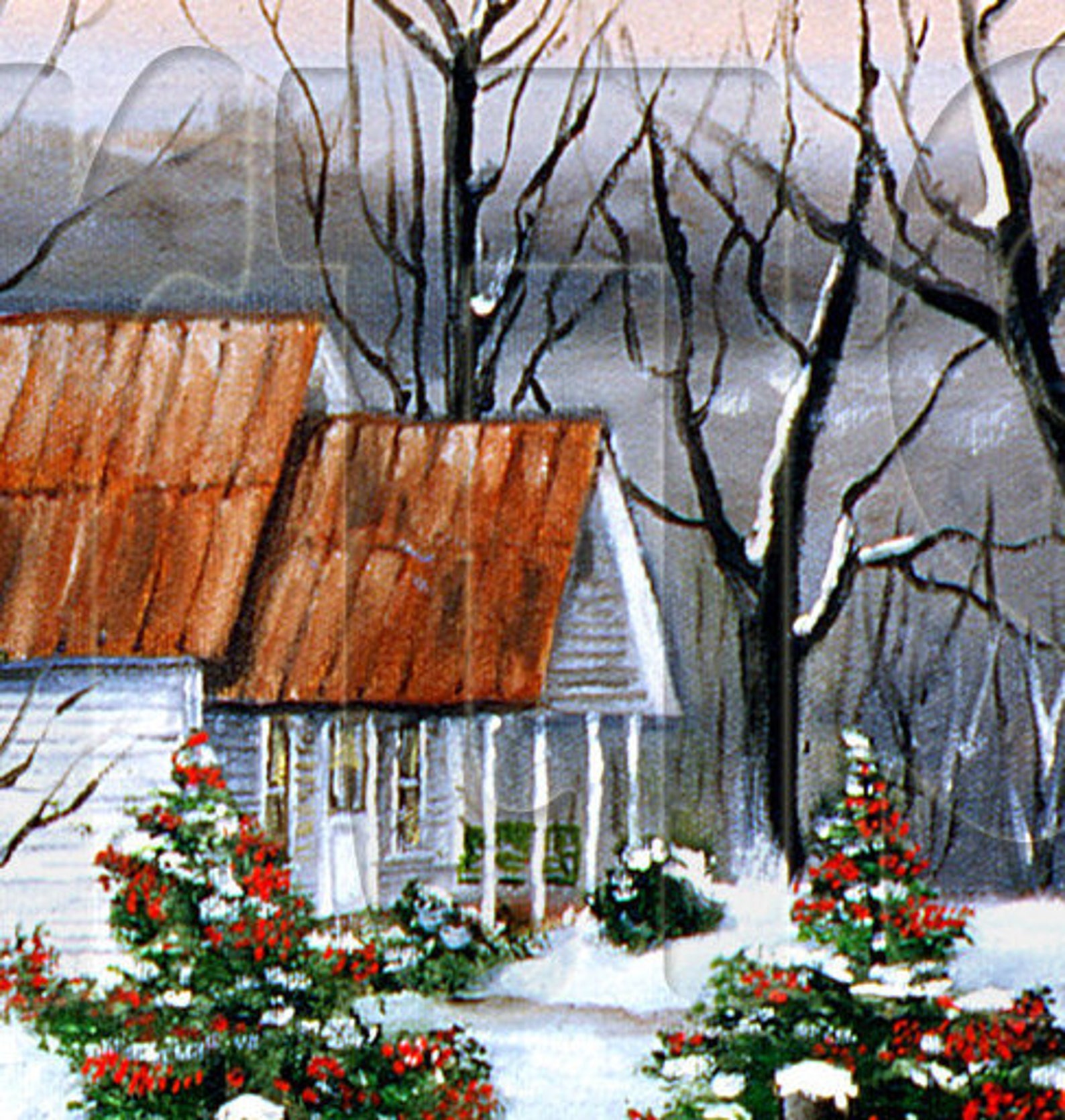 Winter Snow Christmas Landscape Folk Art Print Holly Bushes - Etsy