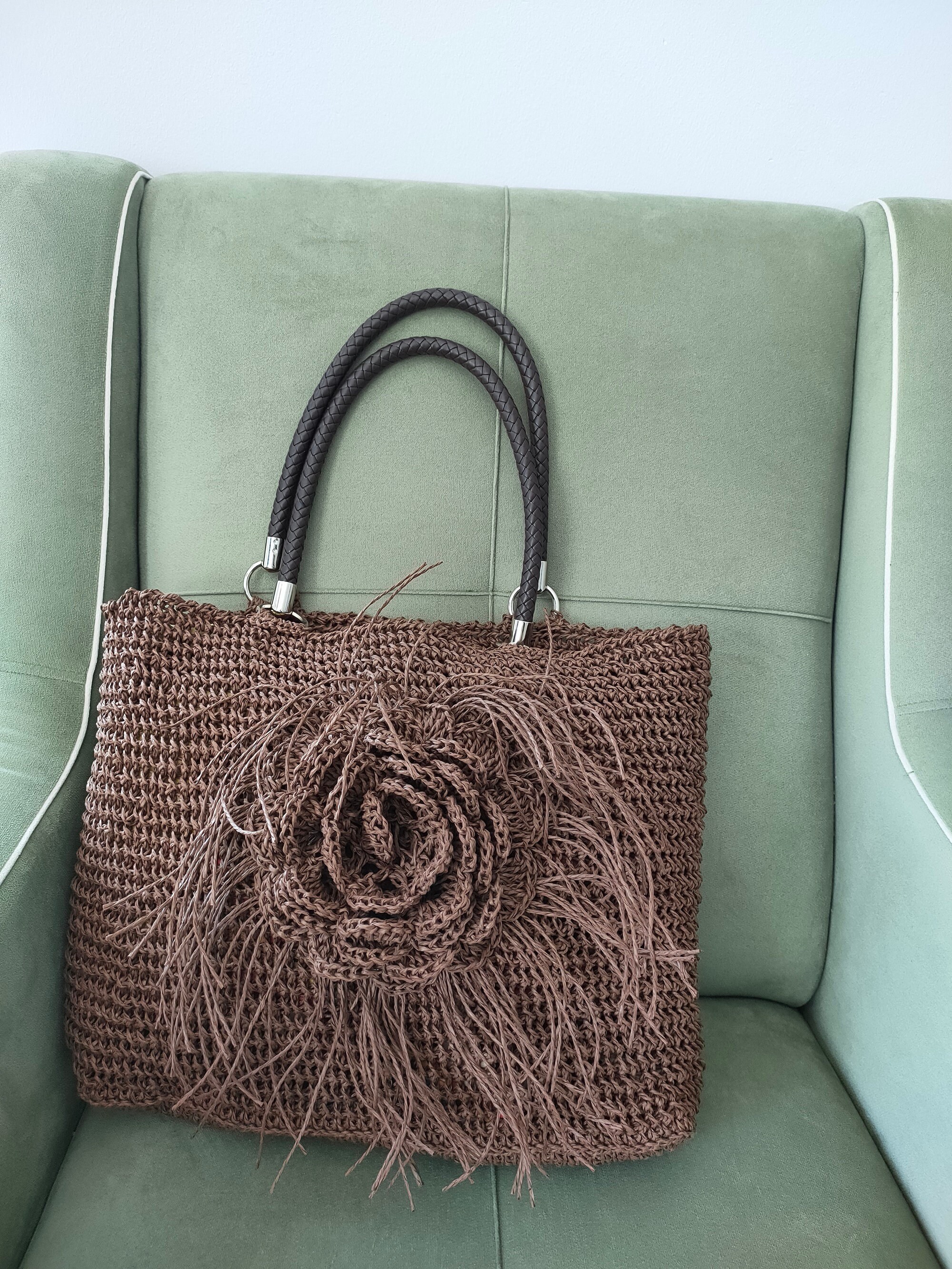 Hand-knitted Straw Bag, Handmade Paper Yarn Bag, Hand-knitted Paper ...