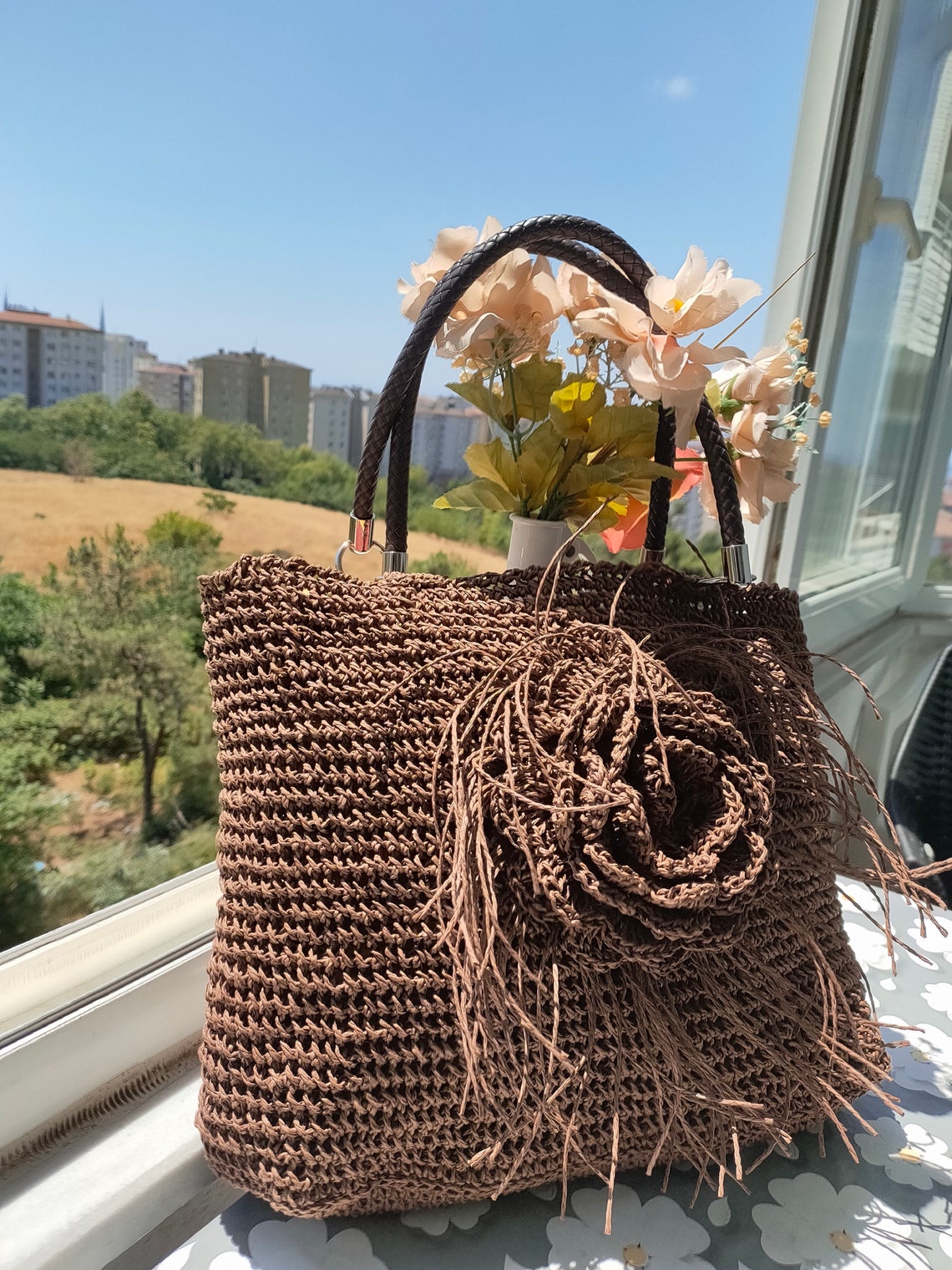 Hand-knitted Straw Bag, Handmade Paper Yarn Bag, Hand-knitted Paper ...