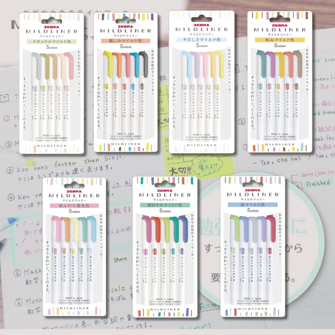 Zebra Mildliner Highlighter, 5 Colors Set, Made in Japan, WKT7, Water ...