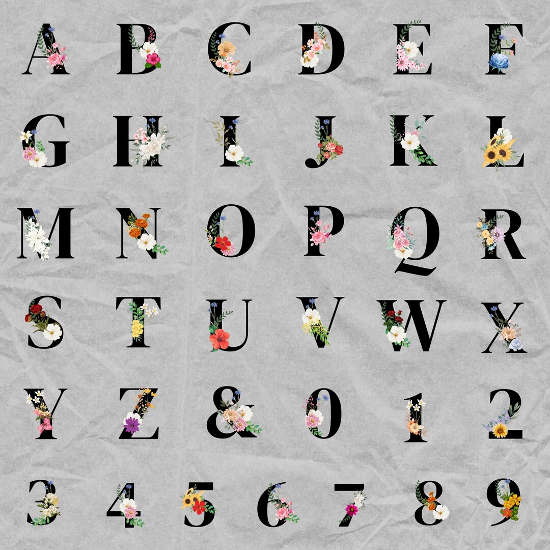 Floral Alphabet, Watercolor Floral Alphabet, Floral Numbers, Floral ...