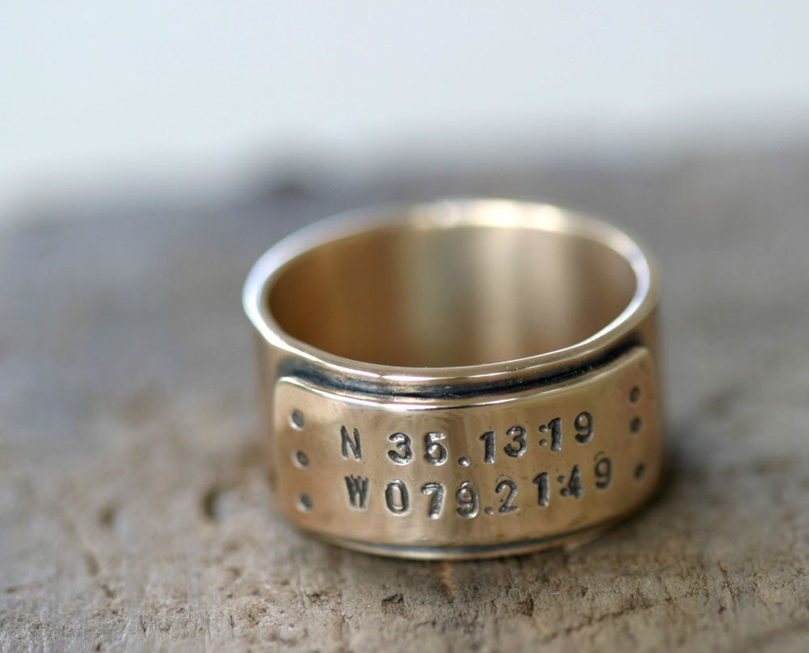 14k Gold Latitude Longitude Personalized Wedding Ring (E0309) - Etsy