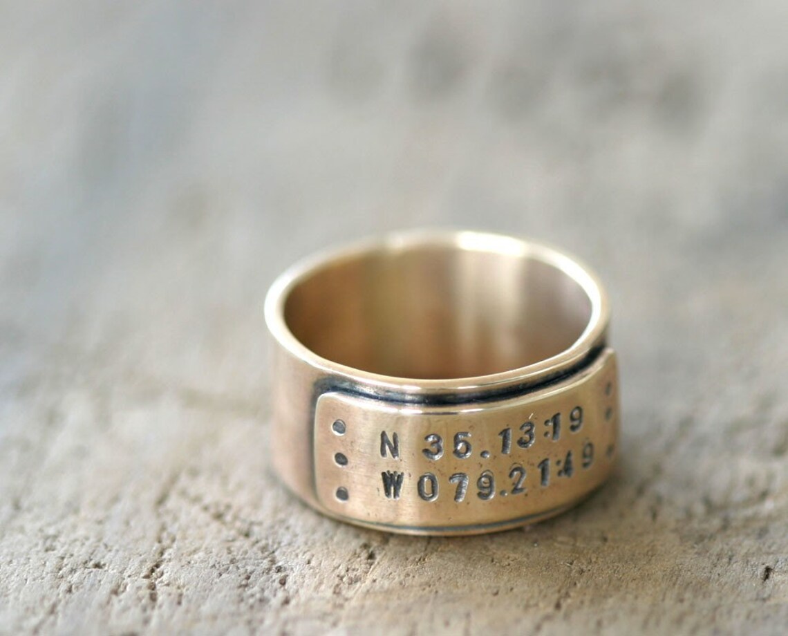 14k Gold Latitude Longitude Personalized Wedding Ring (E0309) - Etsy