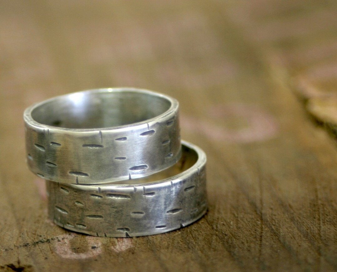 Birch Tree Wedding Ring Sterling Silver Band Set of 2 (E0175) - Etsy