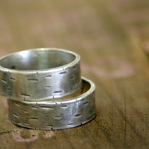 Birch Tree Wedding Ring Sterling Silver Band Set of 2 E0175 - Etsy