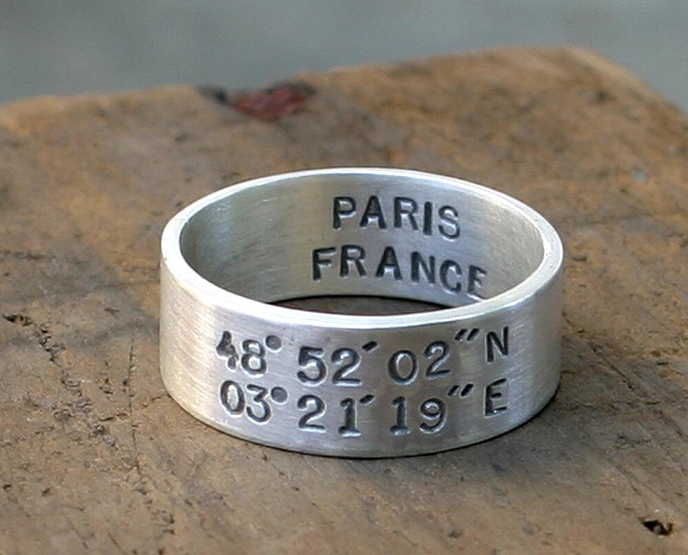 Wedding Ring Set Latitude and Longitude Rings (E0278) - Etsy