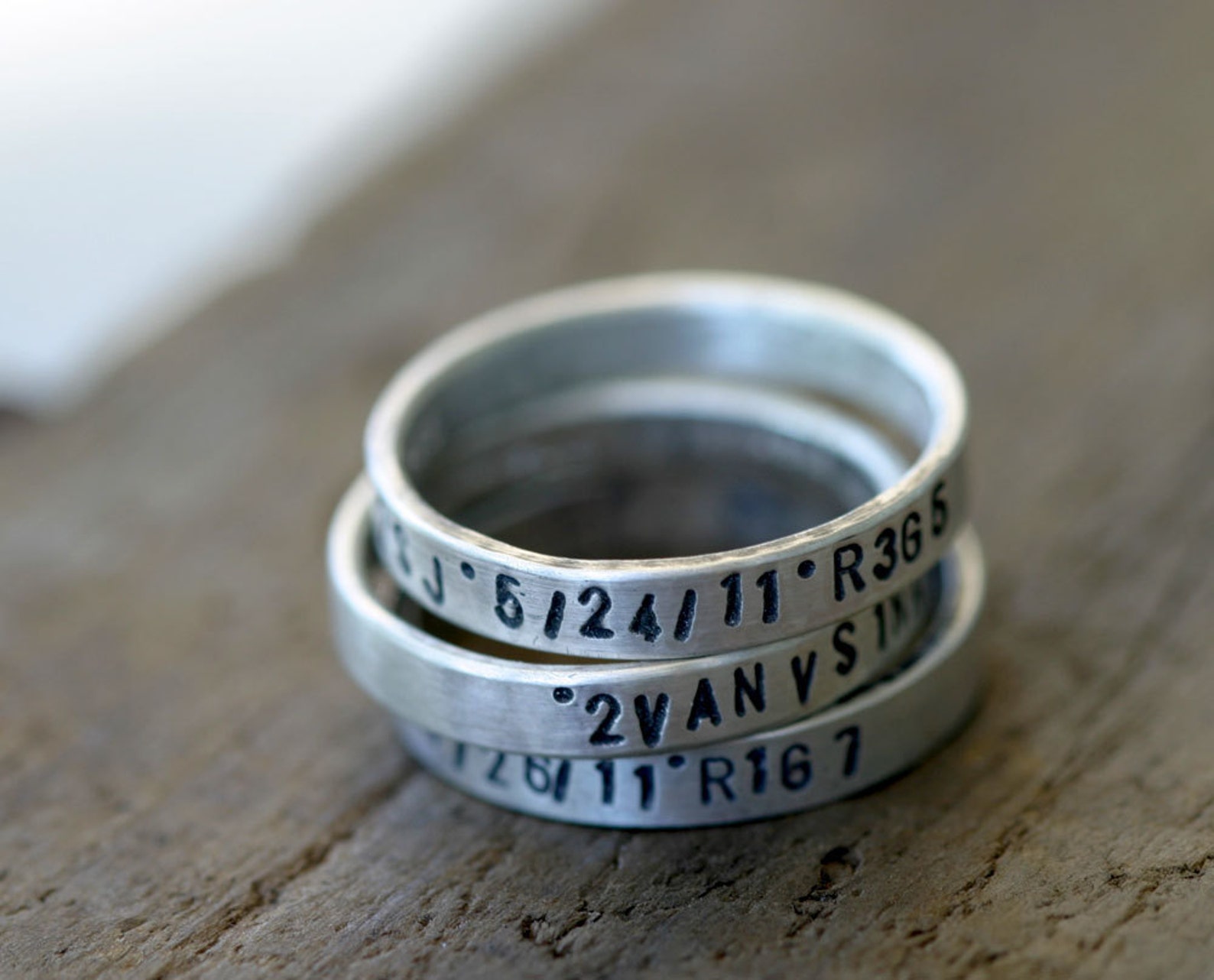 Personalized Silver Stamped Stacking Rings Set of 3 E0240 - Etsy
