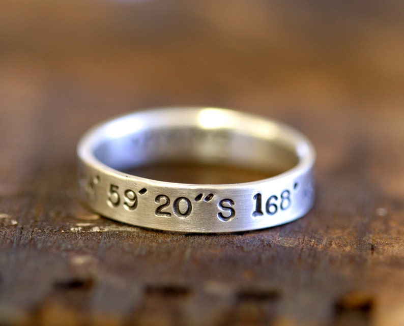 Wedding Ring Set Latitude and Longitude Rings (E0278) - Etsy