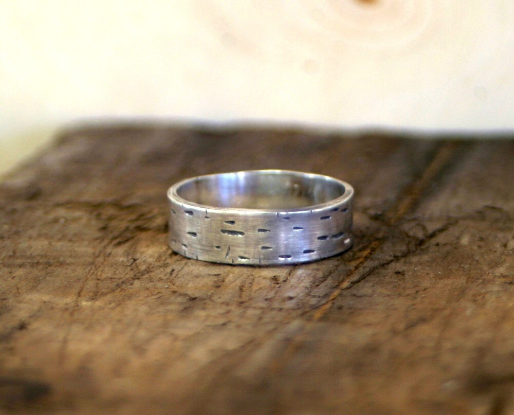Birch Tree Bark Silver Band Ring (E0174) - Etsy
