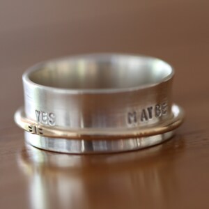 Yes or No Ring, Spinner Ring, Fidget Ring, Spinning Ring, Silver ...