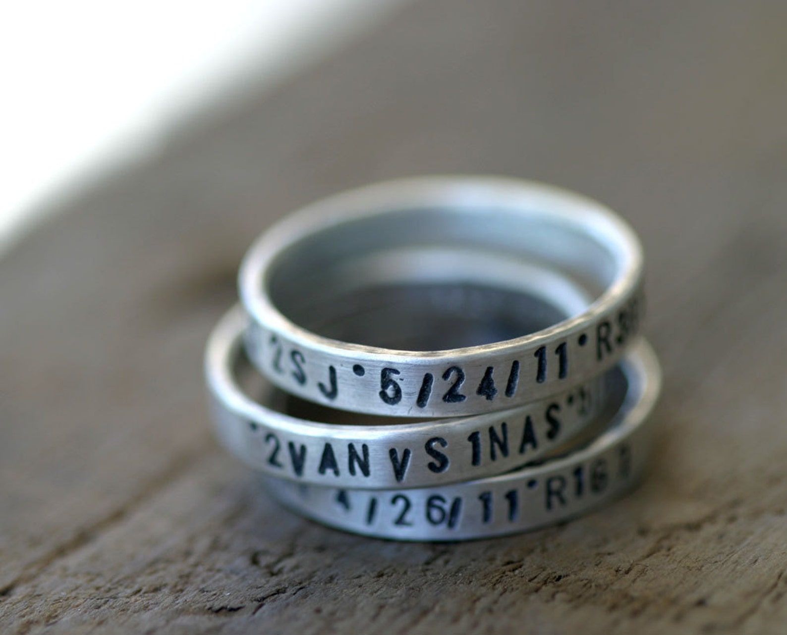Personalized Silver Stamped Stacking Rings Set of 3 E0240 - Etsy