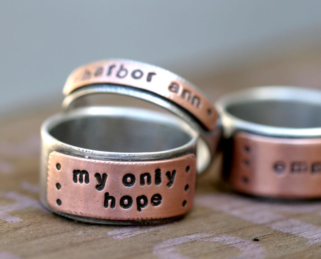 Personalized Custom Stamped Silver and Copper Band Ring (E0232) - Etsy