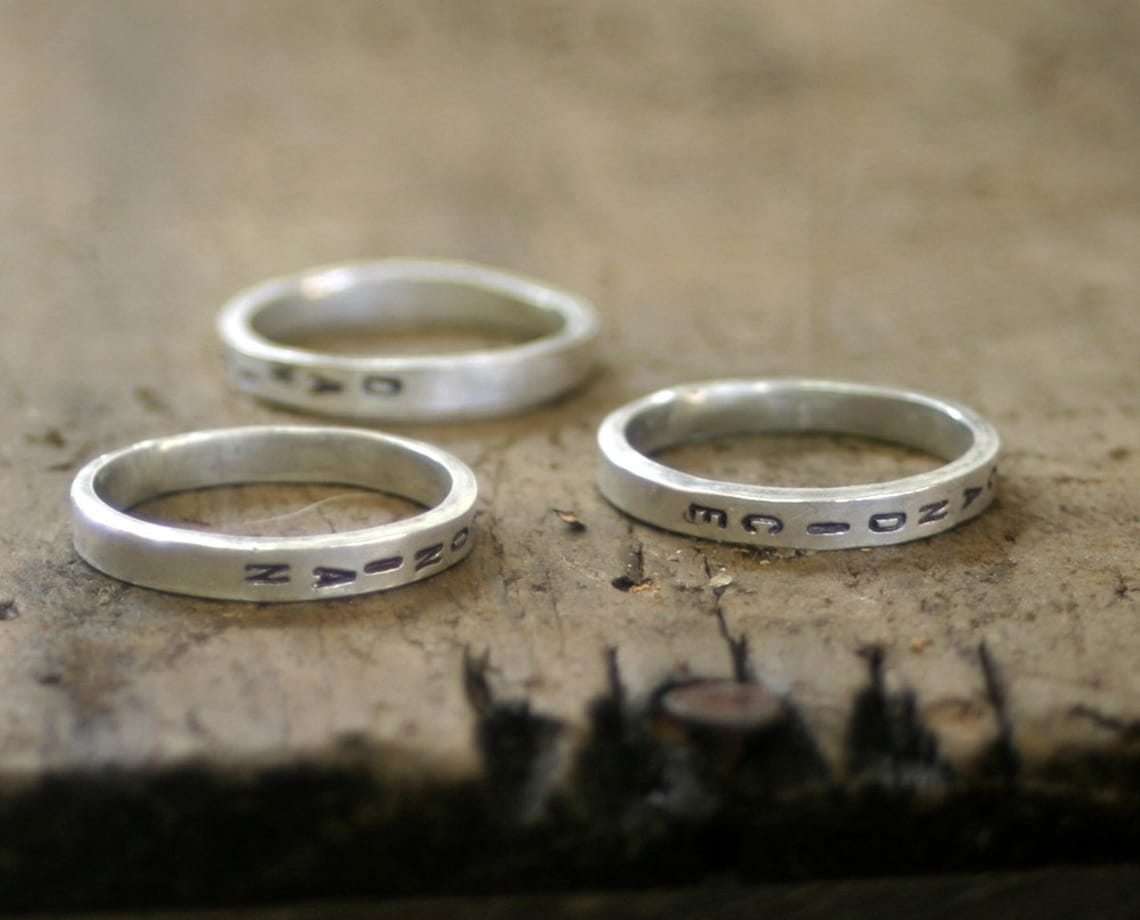 Custom Hand Stamped Silver Name Ring E0185 | Etsy
