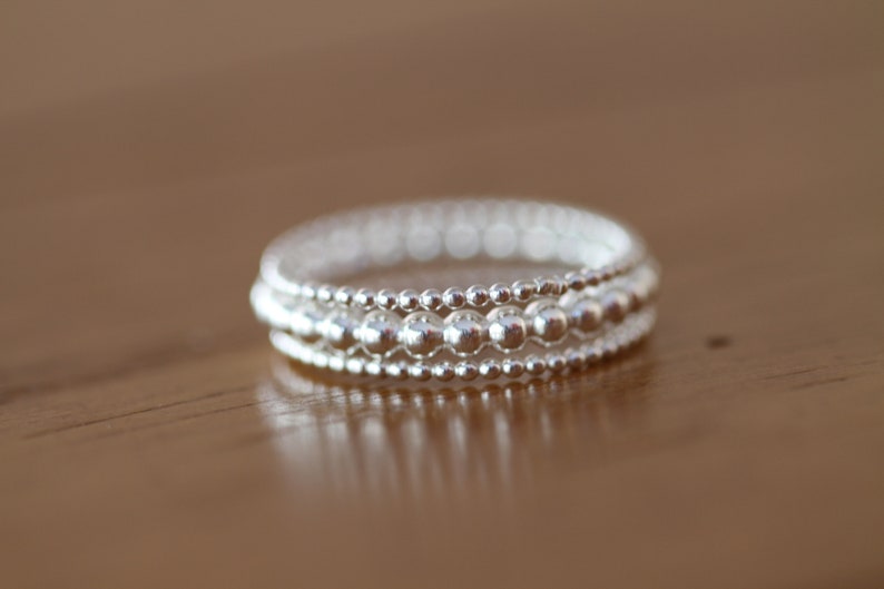 Sterling Silver Bead Ring Set, Stack Ring, Stacking Rings, Dot Ring ...