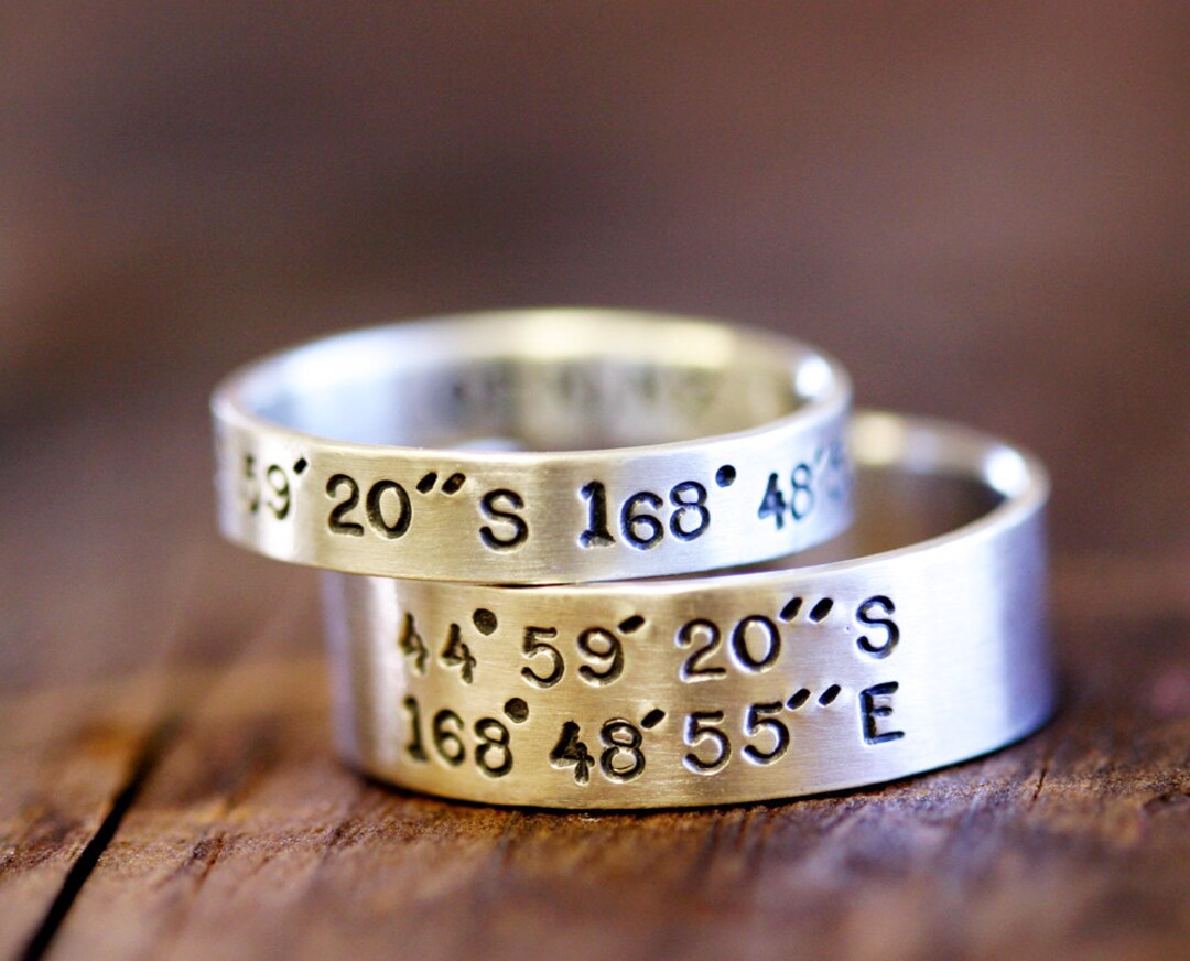 Wedding Ring Set Latitude and Longitude Rings (E0278) - Etsy
