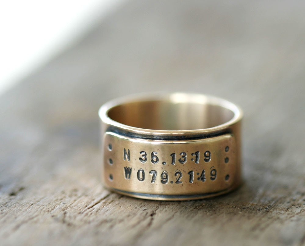 14k Gold Latitude Longitude Personalized Wedding Ring E0309 | Etsy