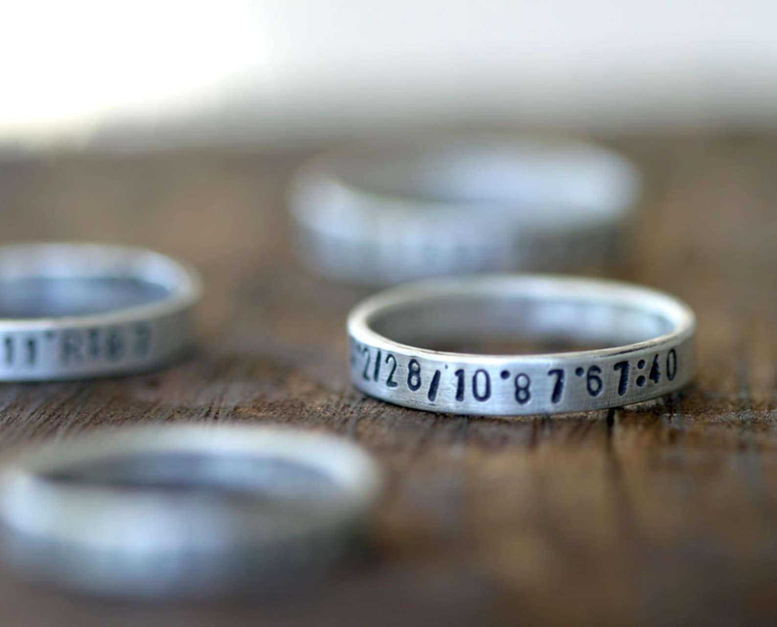 Personalized Silver Stamped Stacking Rings Set of 3 E0240 - Etsy
